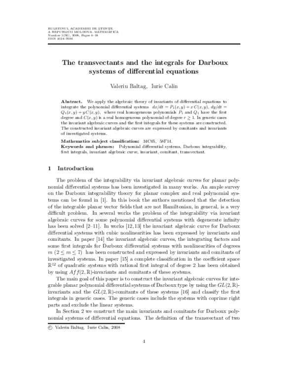 (PDF) The transvectants and the integrals for Darboux systems of ...