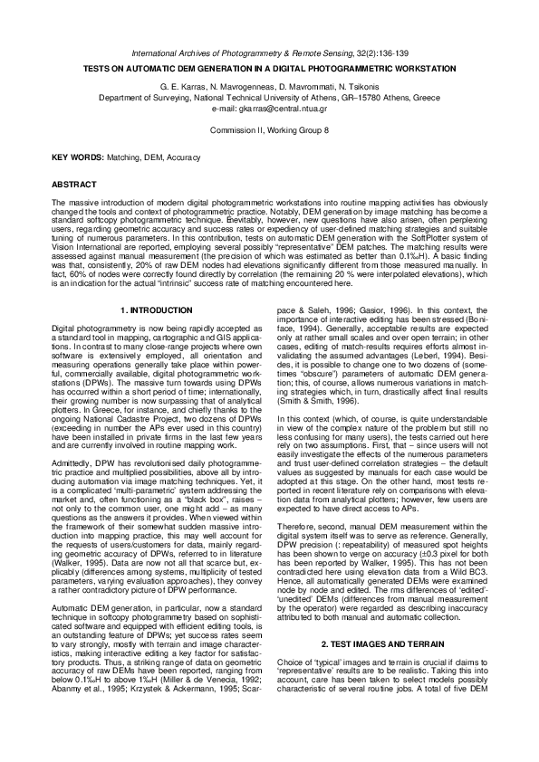 (PDF) Tests on automatic DEM generation in a digital photogrammetric ...