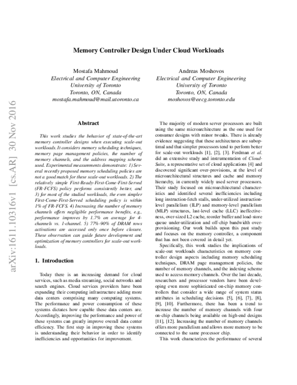 (PDF) Memory controller design under cloud workloads