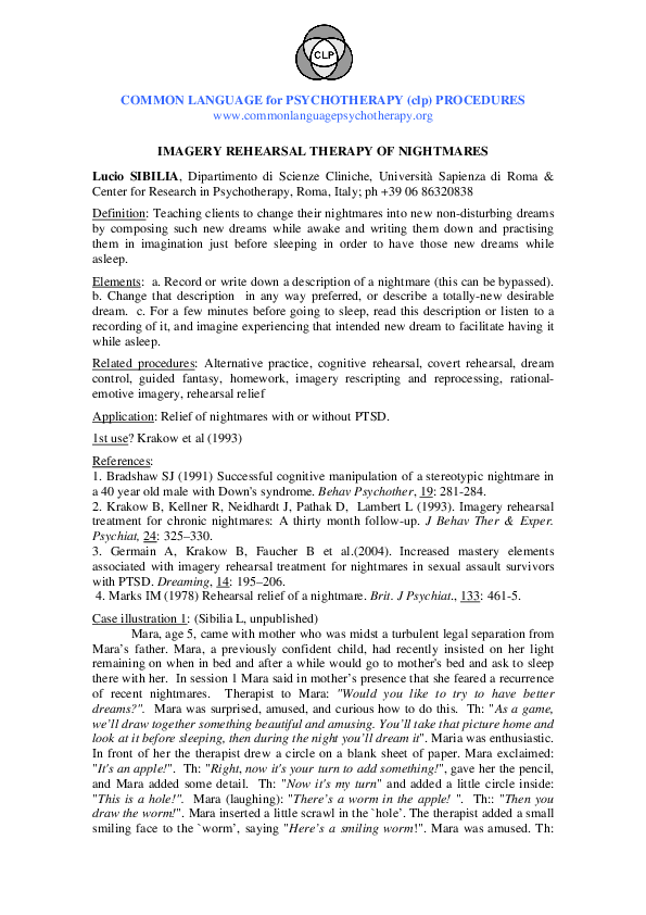 (PDF) Imagery Rehearsal Therapy of Nightmares