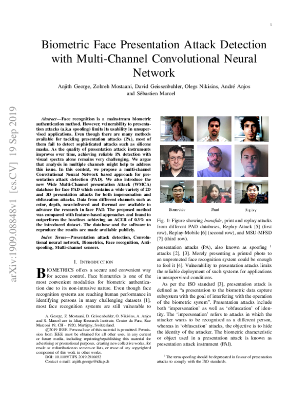 (PDF) Biometric Face Presentation Attack Detection with Multi-Channel Convolutional Neural Network