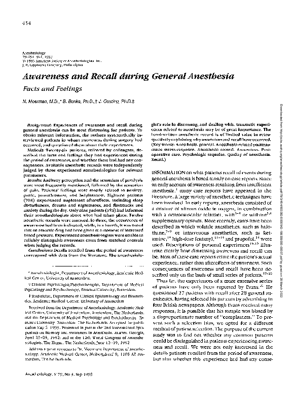 (PDF) Awareness and Recall during General Anesthesia