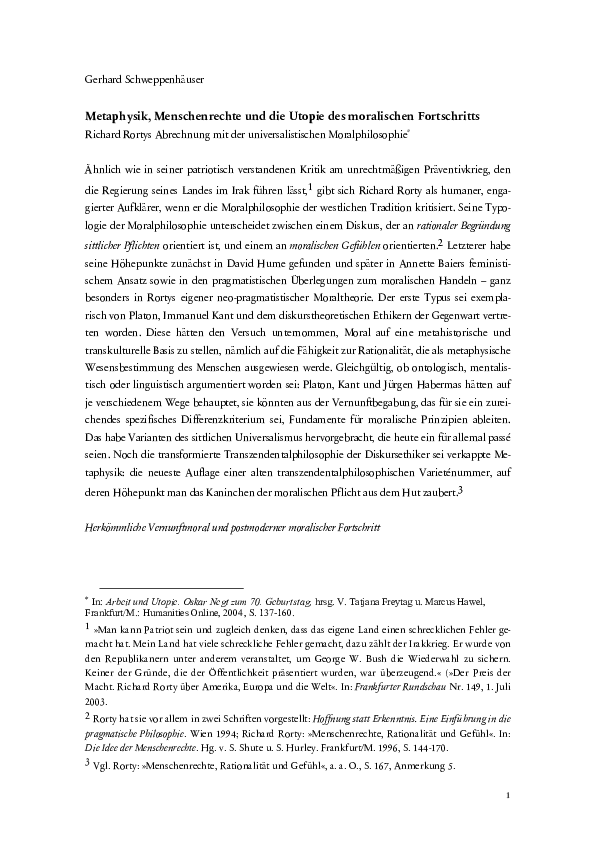 (PDF) Metaphysik, Menschenrechte und die Utopie des moralischen Fortschritts. Richard Rortys ...