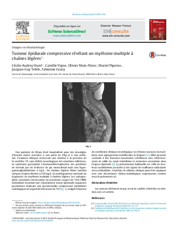 (PDF) Tumeur épidurale compressive révélant un myélome multiple à ...