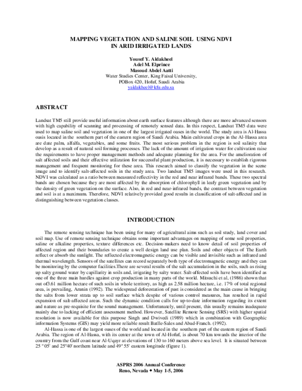 (PDF) Mapping Vegetation and Saline Soil Using Ndvi in Arid Irrigated Lands