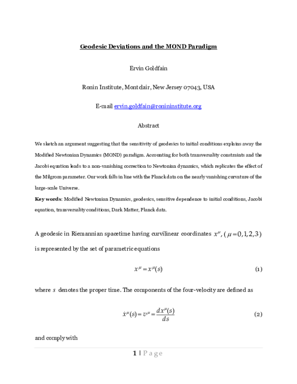 (PDF) Geodesic Deviations and the MOND Paradigm