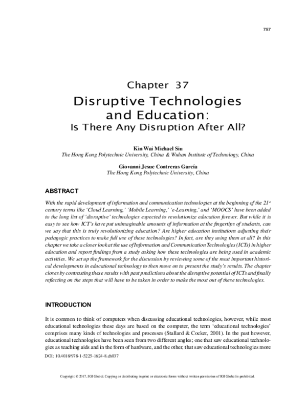 (PDF) Disruptive Technologies and Education