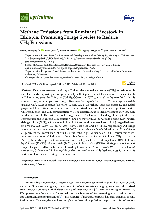 (PDF) Methane Emissions from Ruminant Livestock in Ethiopia: Promising ...