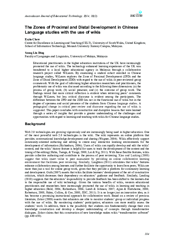 (PDF) The Zones of Proximal and Distal Development in Chinese Language ...