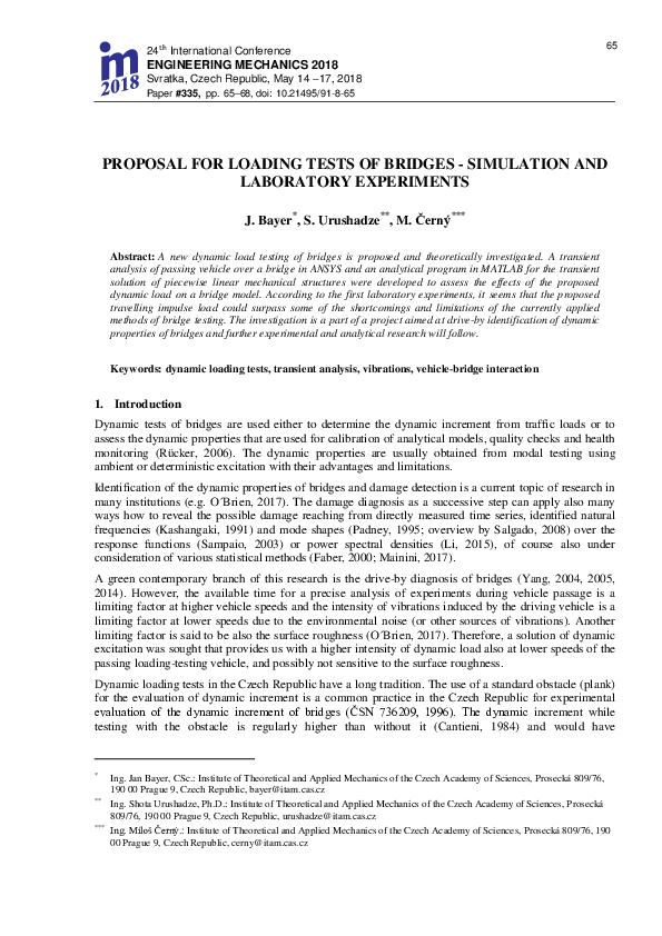 (PDF) Proposal for loading tests of bridges - simulation and laboratory ...