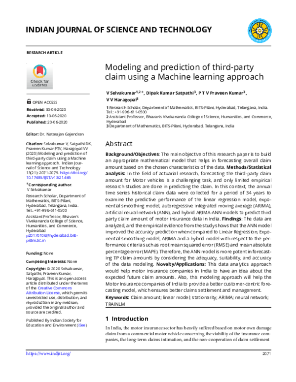 (PDF) Modeling and prediction of third-party claim using a Machine ...