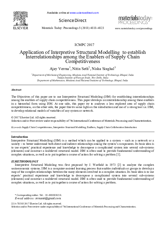 (PDF) Application of Interpretive Structural Modelling to establish Interrelationships among the ...