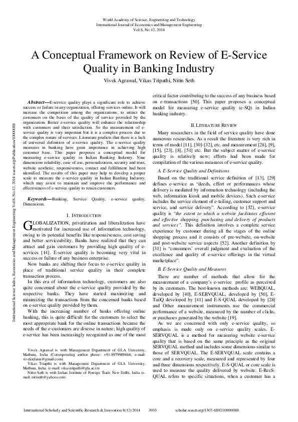 (PDF) A Conceptual Framework On Review Of E-Service Quality In Banking ...