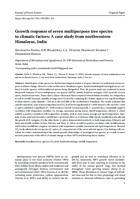 (PDF) Growth response of seven multipurpose tree species to climatic ...