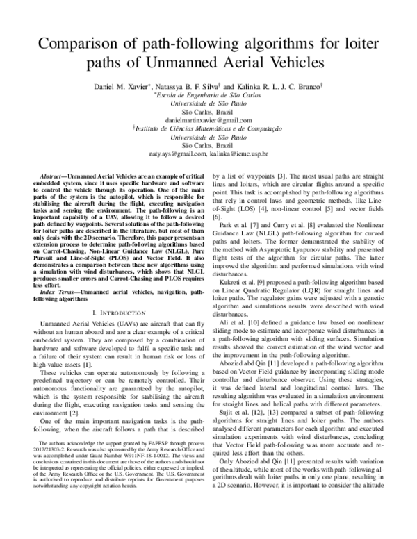 Pdf Comparison Of Path Following Algorithms For Loiter Paths Of