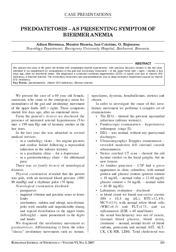 (PDF) Psedoatetosis – as Presenting Symptom of Biermer Anemia