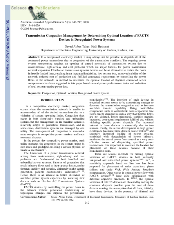Pdf Transmission Congestion Management By Determining Optimal Location Of Facts Devices In