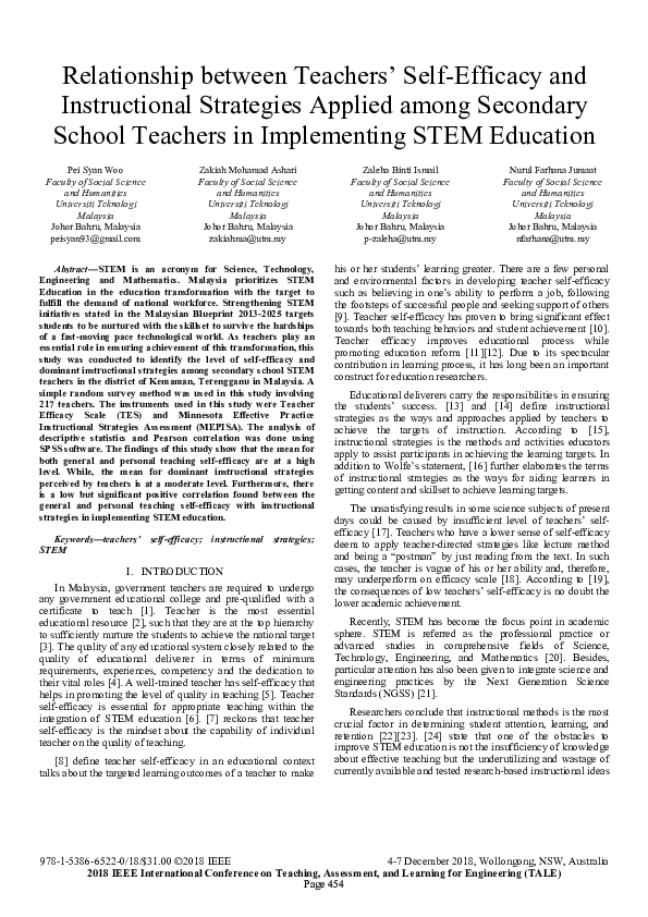 (PDF) Relationship between Teachers' Self-Efficacy and Instructional ...