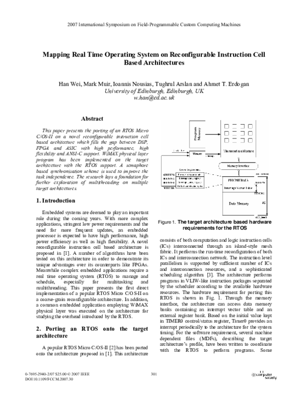 Pdf Mapping Real Time Operating System On Reconfigurable Instruction Cell Based Architectures