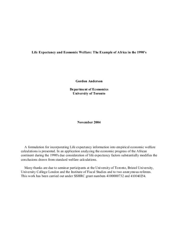 (PDF) LIFE EXPECTANCY AND ECONOMIC WELFARE: THE EXAMPLE OF AFRICA IN ...