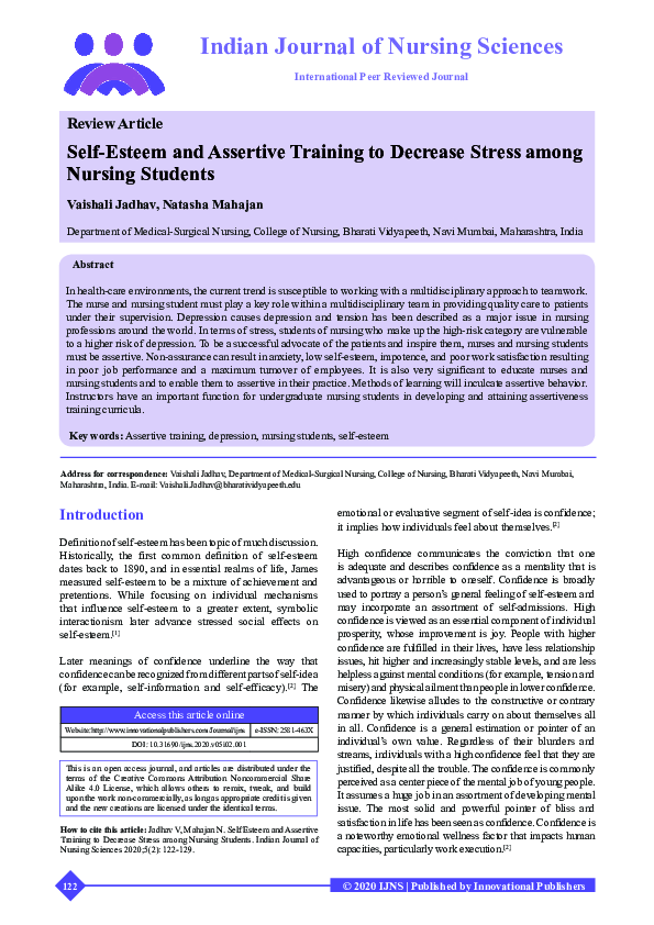 (PDF) Self-Esteem and Assertive Training to Decrease Stress among Nursing Students