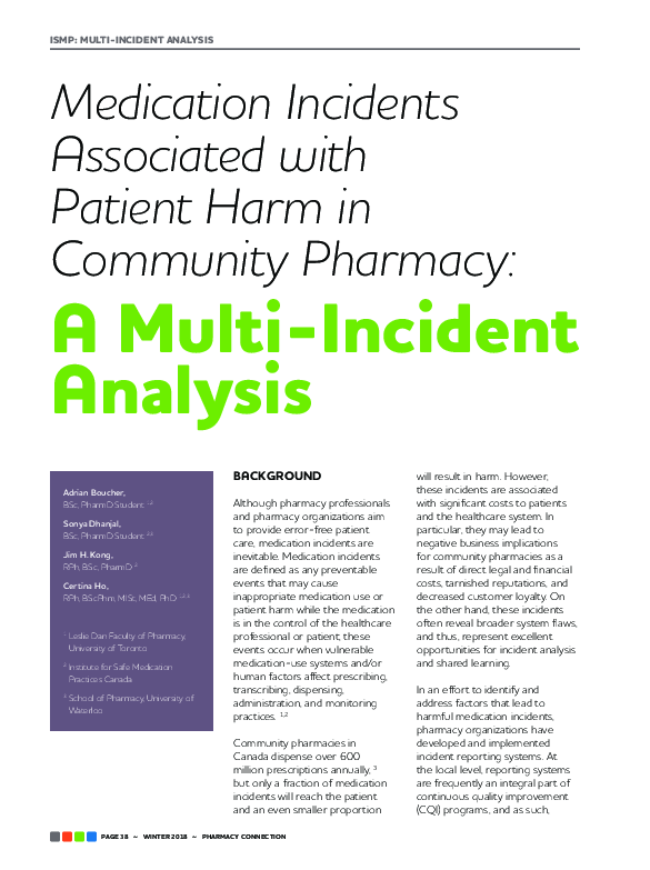 (PDF) Medication Incidents Associated with Patient Harm in Community ...