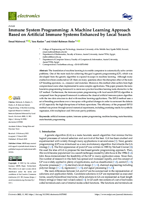 (PDF) Immune System Programming: A Machine Learning Approach Based on ...