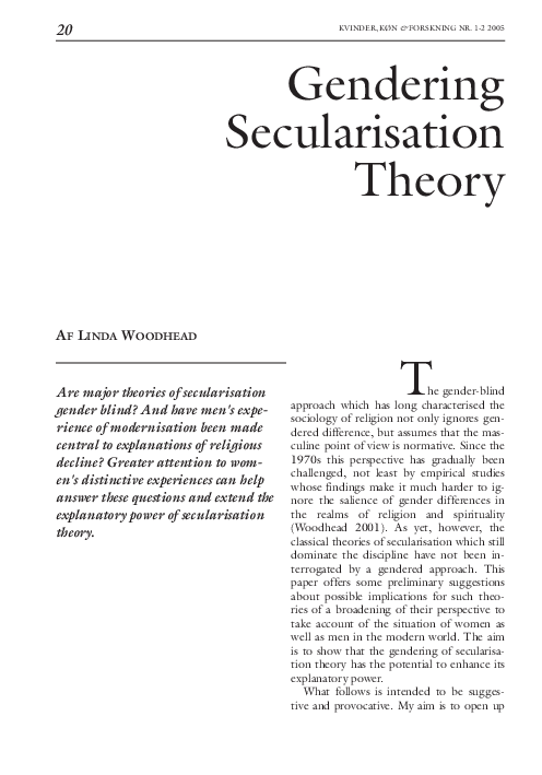 (PDF) Gendering Secularisation Theory