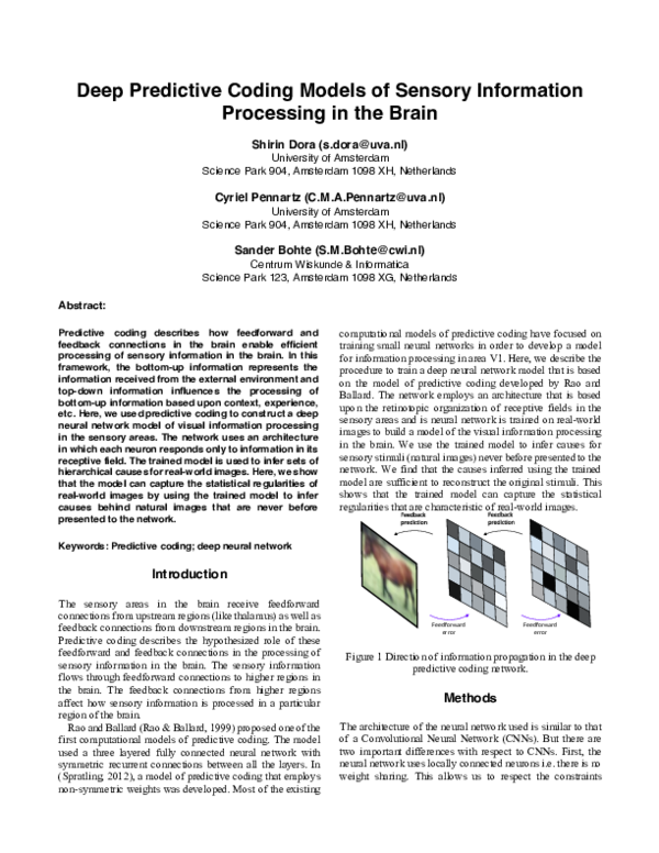 (PDF) Deep Predictive Coding Models of Sensory Information Processing ...