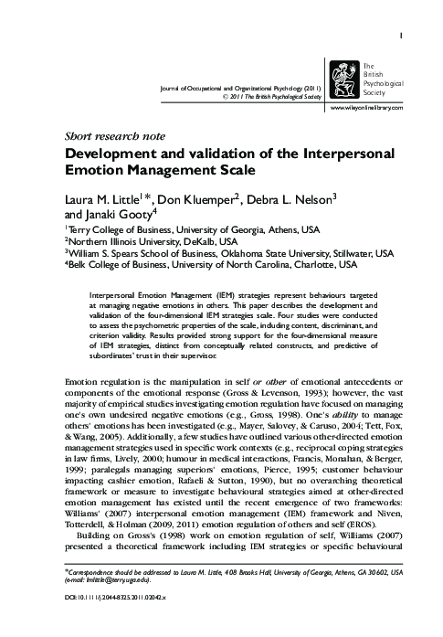 (PDF) Development and validation of the Interpersonal Emotion Management Scale