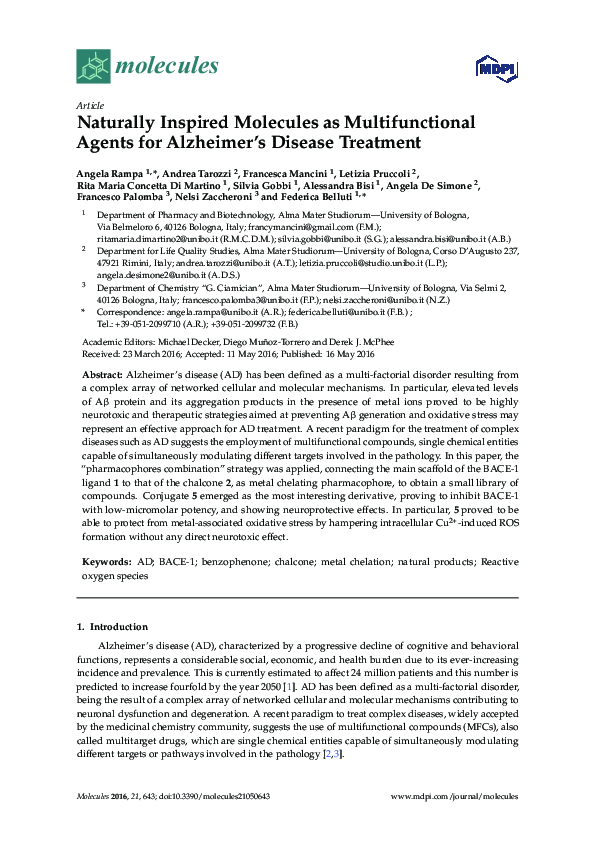 (PDF) Multifunctional Molecules for Alzheimer's Therapy