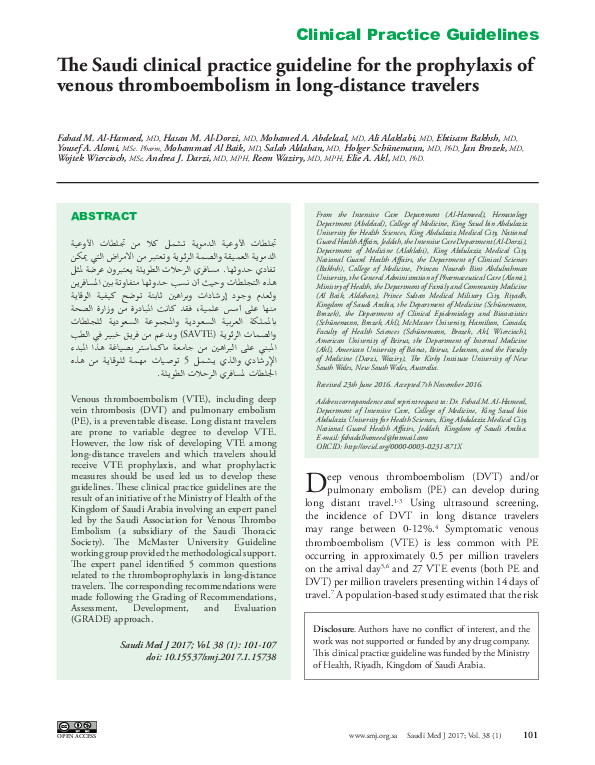 (PDF) The Saudi clinical practice guideline for the prophylaxis of venous thromboembolism in ...