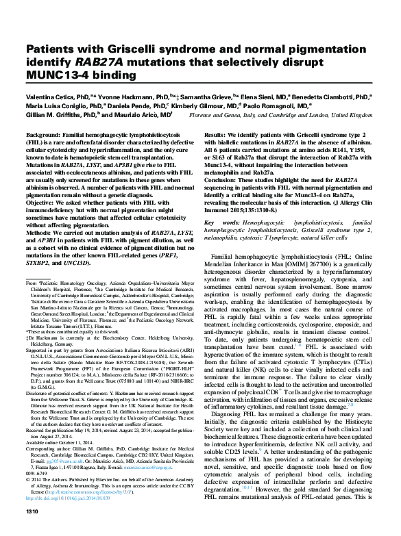 (PDF) Patients with Griscelli syndrome and normal pigmentation identify ...