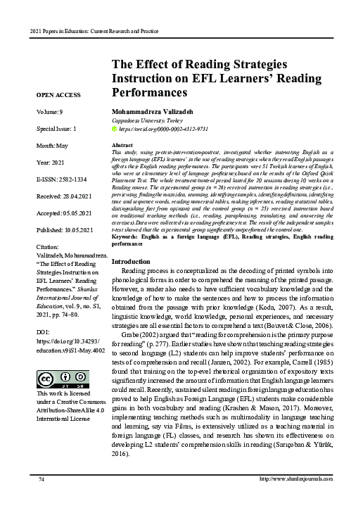 (PDF) The Effect of Reading Strategies Instruction on EFL Learners ...