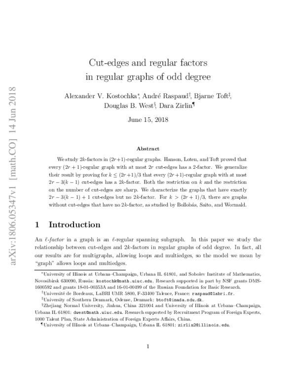 (PDF) Cut-edges and regular factors in regular graphs of odd degree