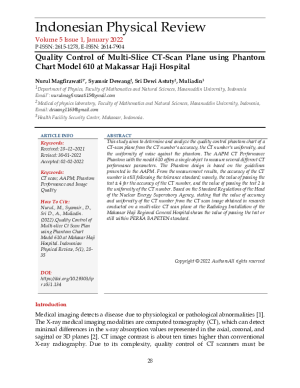(PDF) Quality Control of Multi-Slice CT-Scan Plane using Phantom Chart ...