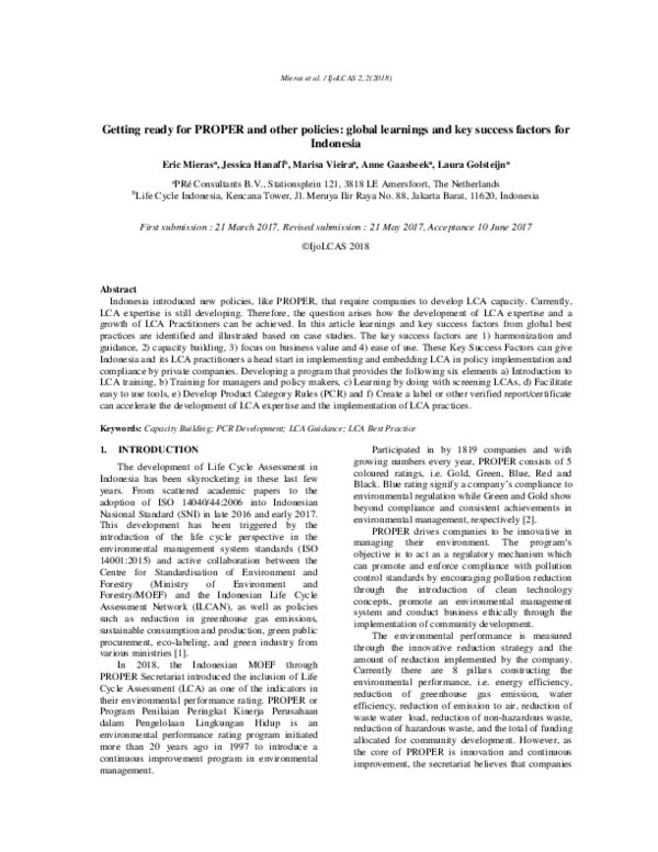 (PDF) Getting ready for PROPER and other policies: global learnings and ...