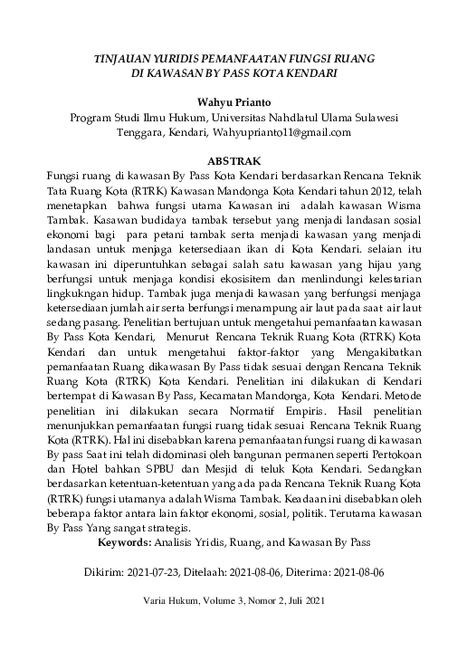 (PDF) Tinjauan Yuridis Pemanfaatan Fungsi Ruang DI Kawasan by Pass Kota ...