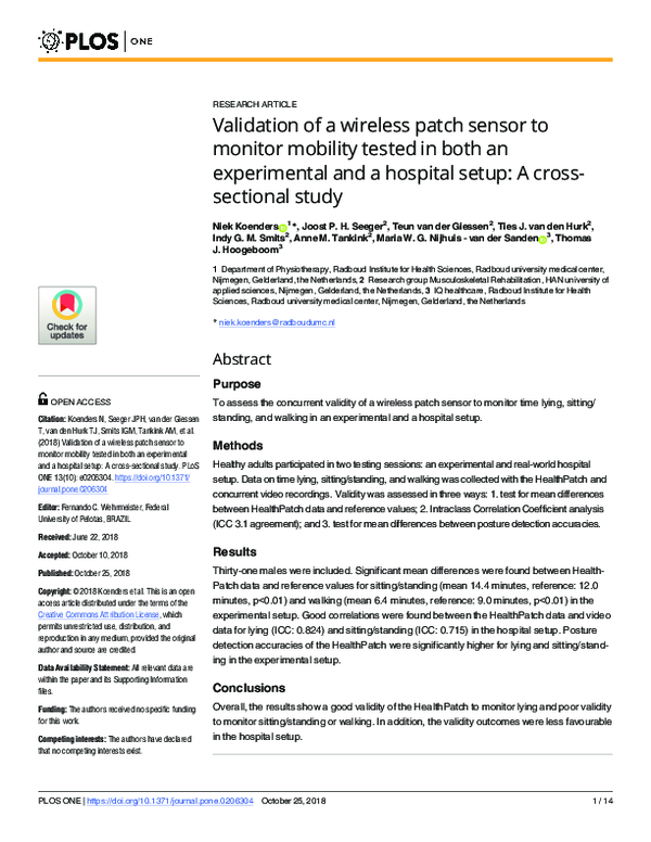 (PDF) Validation of a wireless patch sensor to monitor mobility tested ...