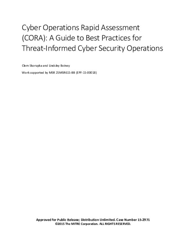 (PDF) Cyber Operations Rapid Assessment (CORA): A Guide to Best ...