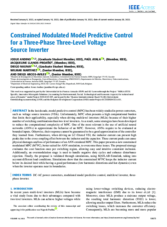 Pdf Constrained Modulated Model Predictive Control For A Three Phase