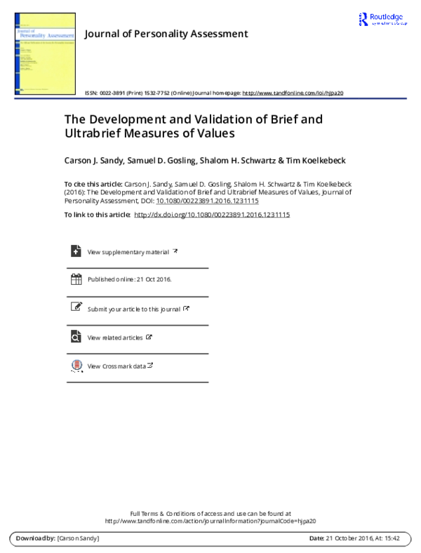 (PDF) The Development and Validation of Brief and Ultrabrief Measures of Values