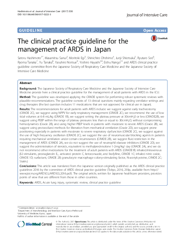 (PDF) The clinical practice guideline for the management of ARDS in Japan