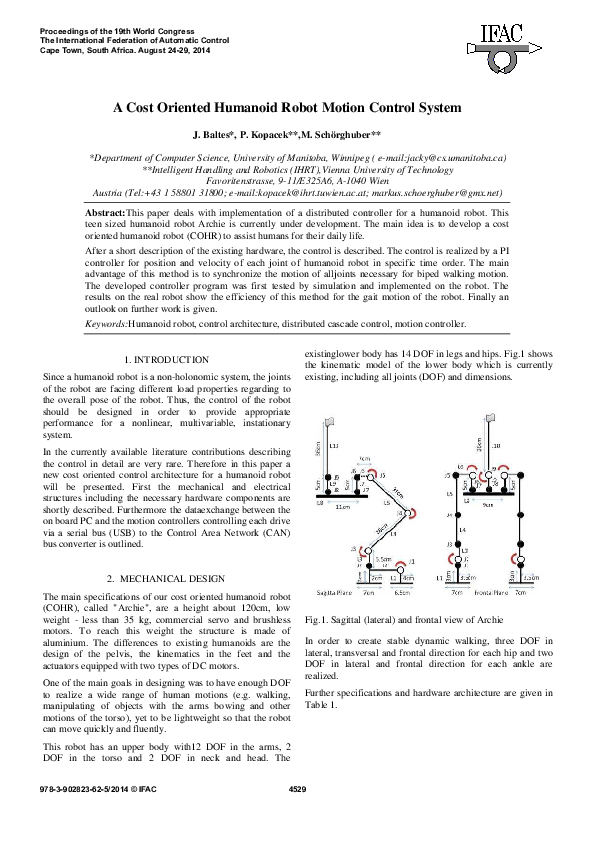 (PDF) A Cost Oriented Humanoid Robot Motion Control System