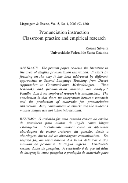 (PDF) Pronunciation instruction Classroom practice and empirical research