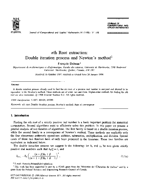 Pdf Nth Root Extraction Double Iteration Process And Newtons Method