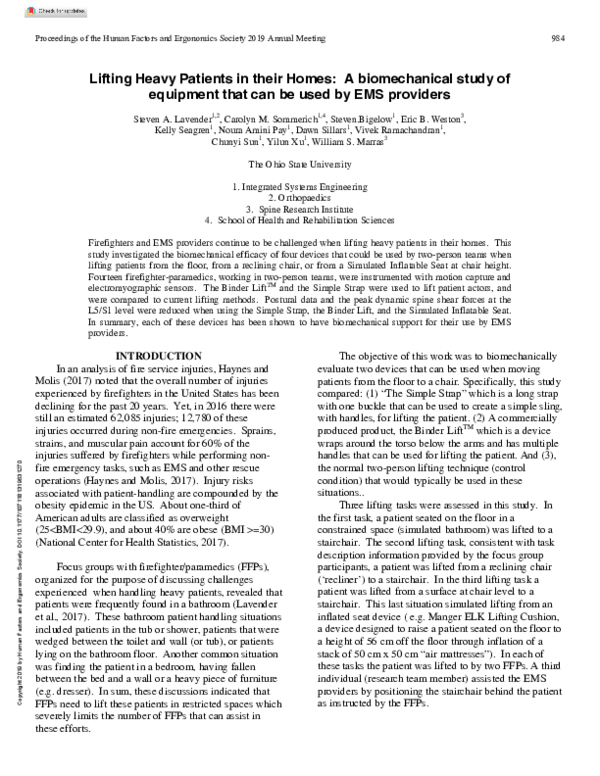 (PDF) Lifting Heavy Patients in their Homes: A biomechanical study of ...