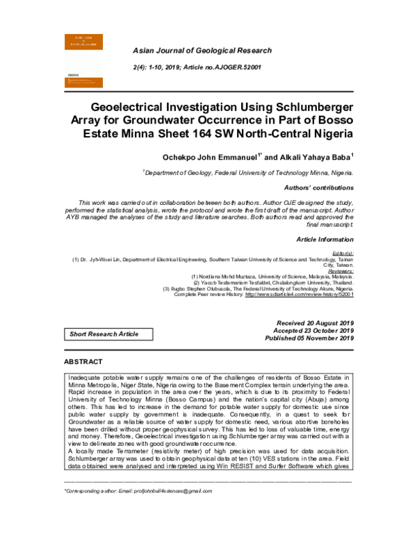 (PDF) Geoelectrical Investigation Using Schlumberger Array for ...