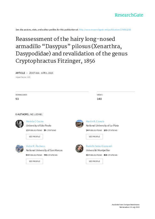 (PDF) Reassessment of the hairy long-nosed armadillo “Dasypus” pilosus ...