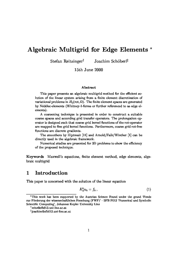 (PDF) Algebraic multigrid for edge elements
